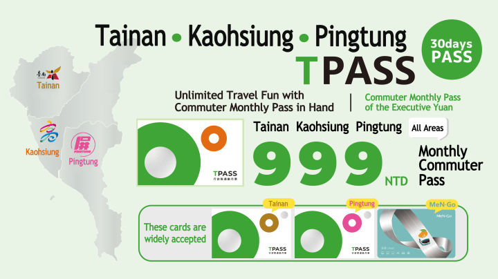 The TPASS Tainan-Kaohsiung-Pingtung NT$999 Monthly Pass is now on the road, easing the burden on ...